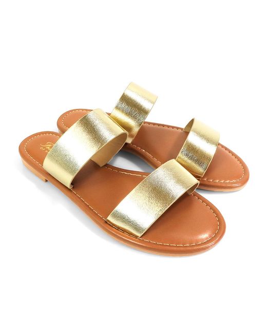Frederick's of Hollywood Janelle Double Band Flat Sandal in Metallic | Lyst