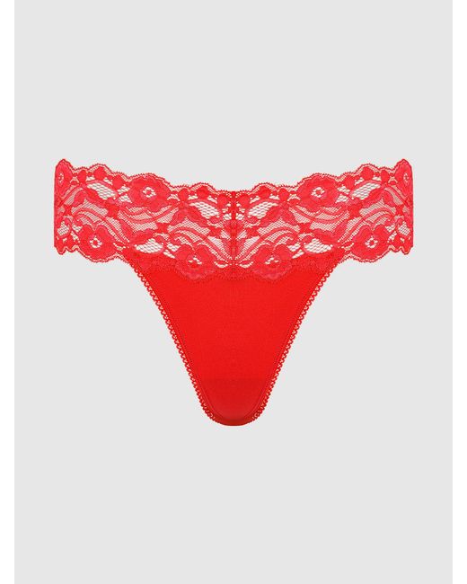 Frederick's of Hollywood Bridget Stretch Cotton & Lace Thong in Red | Lyst