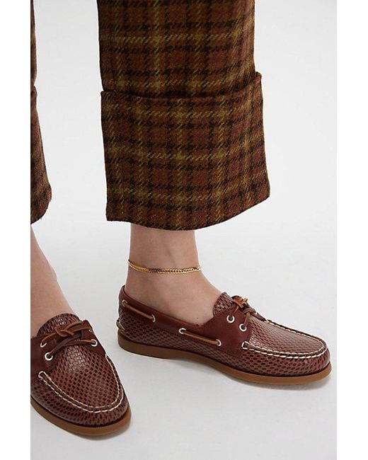 Sperry Top-Sider 2-Eye Embossed Leather Boat Shoes in Brown | Lyst