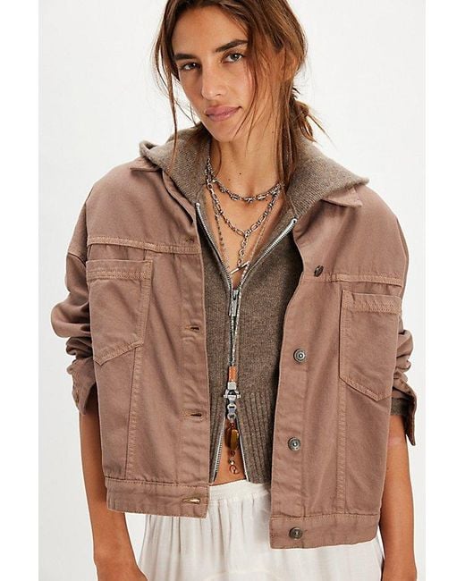 Free People Opal Swing Denim Jacket in Brown | Lyst UK