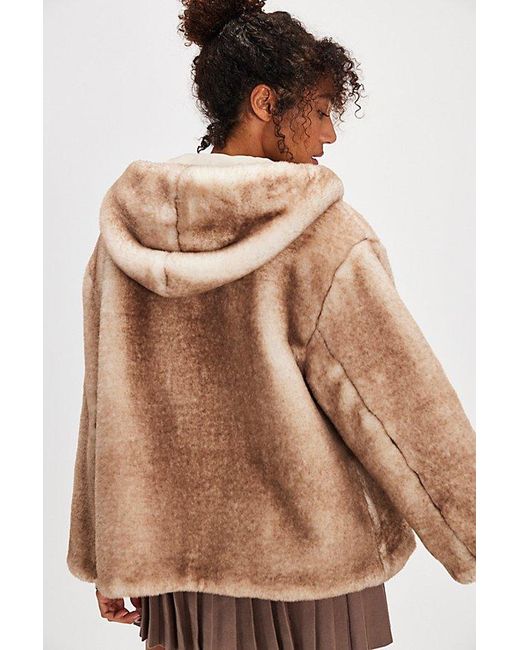 Free People Hannah Hooded Fur Coat in Brown | Lyst