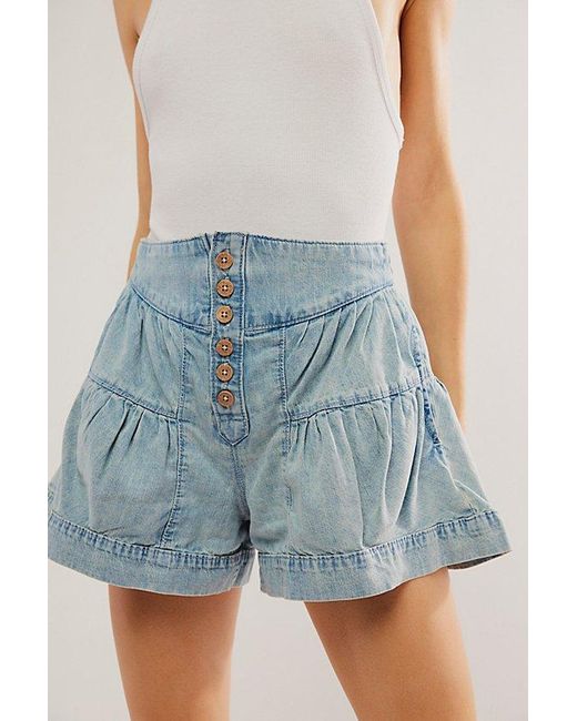 Free People We The Free Fleur Denim Shorts in Blue | Lyst