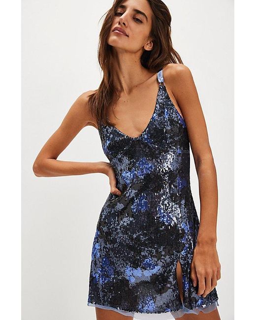 Free People Dazzle Me Sequin Jacquard Mini Slip By in Blue | Lyst UK