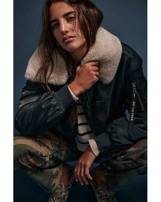 Free People Aviator Bomber Jacket in Black | Lyst UK