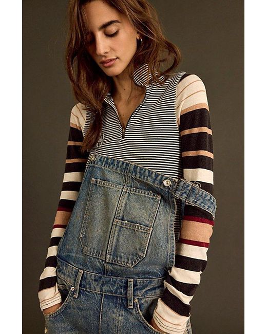 Free People Good Luck Barrel Dungarees in Brown | Lyst UK