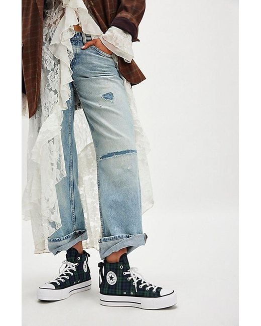 Converse Chuck Taylor All Star Lift High-Top Plaid Sneakers in Blue | Lyst