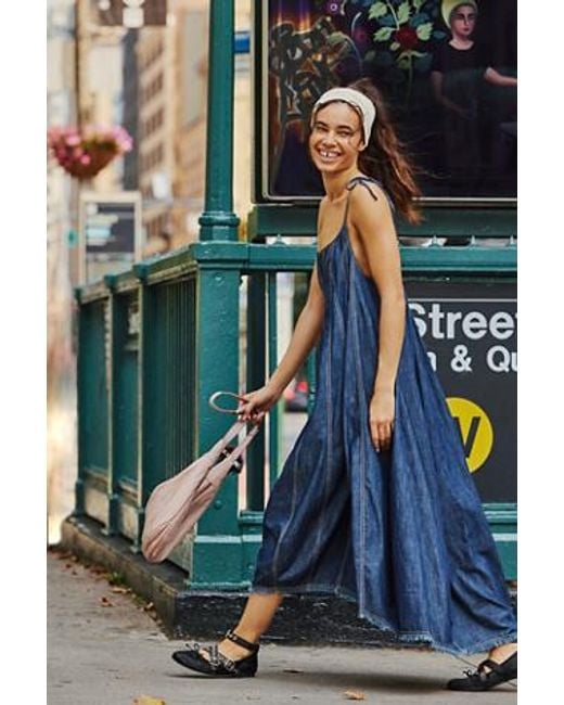 Free People Denim Dreams Midi Dress in Blue | Lyst