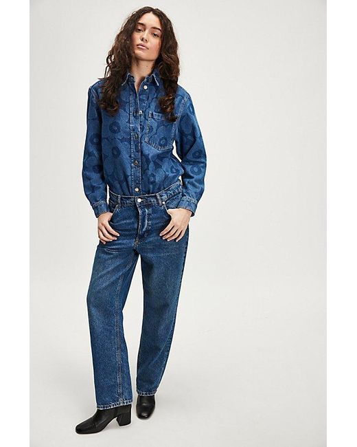 Marimekko Mari Vaihe Unikko Denim Button-Up Shirt in Blue | Lyst