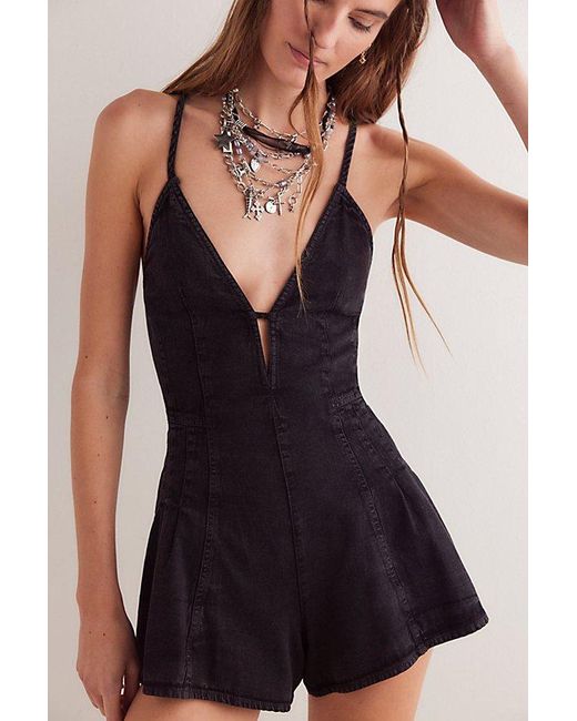 Free People Nostalgia Ultra-shortalls in Black | Lyst