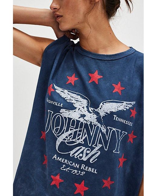 Daydreamer Johnny Cash Muscle Tank in Blue | Lyst