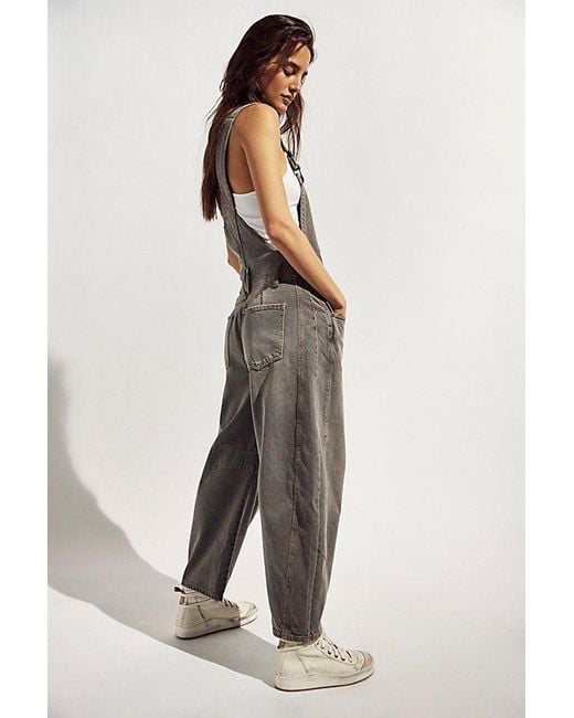 Free People Good Luck Barrel Dungarees in Brown | Lyst