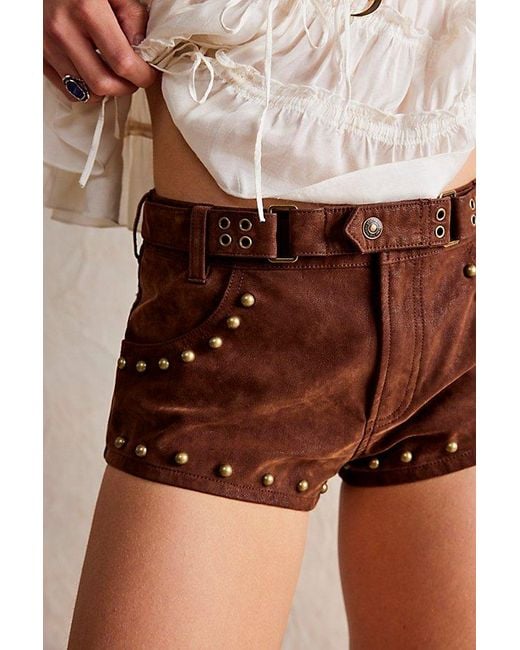Free People We The Free The Cool Kid Suede Micro Shorts in Brown | Lyst