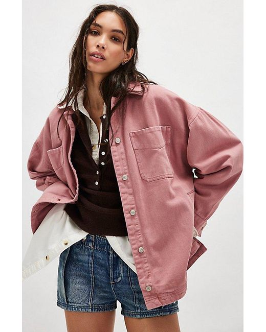 Free People Madison City Denim Jacket in Red | Lyst
