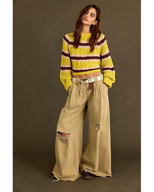 Free People Julien Destructed Wide-Leg Chino Trousers in Yellow | Lyst