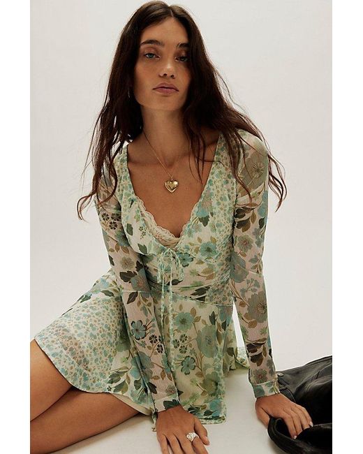Free People Sway With Me Printed Mini Dress in Green | Lyst