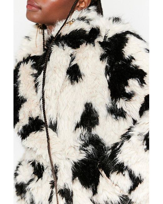 Free People Jade Spotted Faux Fur Coat Jacket in Black | Lyst UK