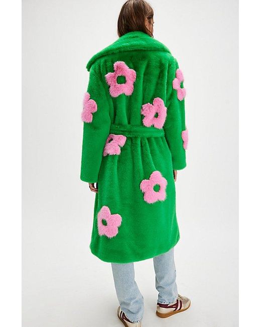 Jaysa Collection Hand-Cut Floral Maxi Coat in Green | Lyst UK