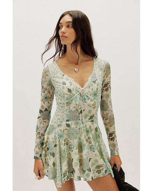 Free People Sway With Me Printed Mini Dress in Green | Lyst