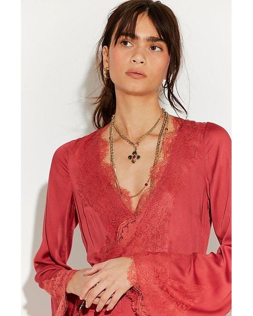 Nigel Preston Soho Wrap Long Sleeve Midi Dress in Red | Lyst UK