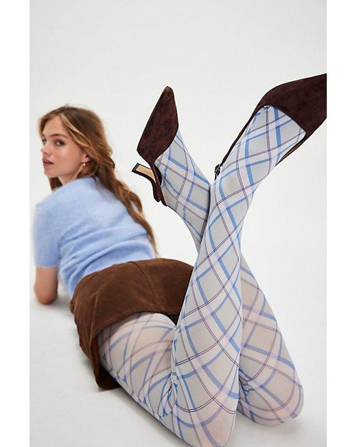 Free People Tartan Tights in Blue | Lyst