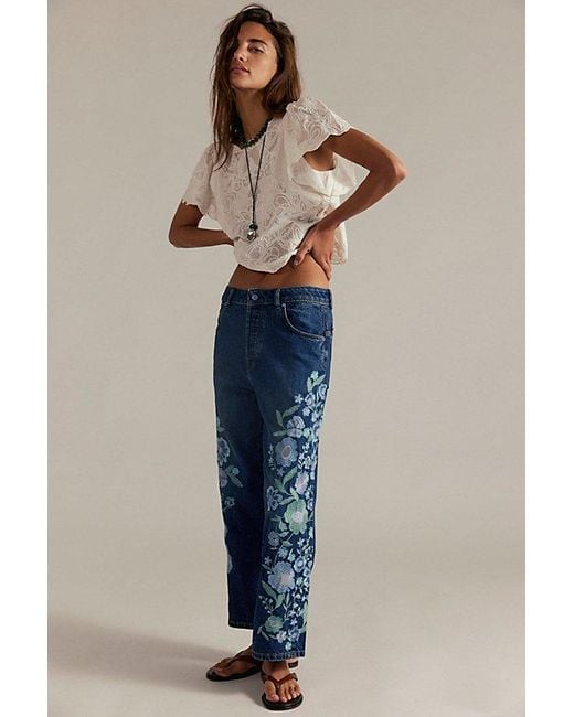 Free People Willow Floral Embroidered Jeans in Blue | Lyst