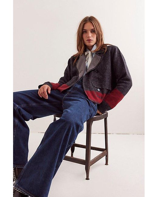 Free People Bottom Line Sweater Jacket in Blue | Lyst