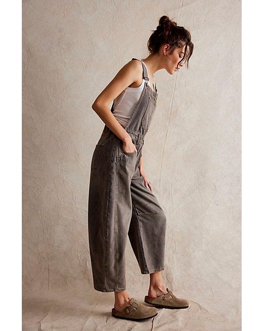 Free People Good Luck Barrel Dungarees in Brown | Lyst