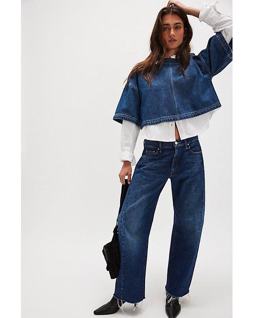 Mother The Mid-Rise Full-Pipe Flood Fray Jeans in Blue | Lyst UK