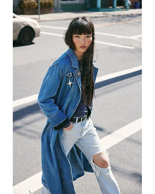 Free People Monique Duster Jacket in Blue | Lyst