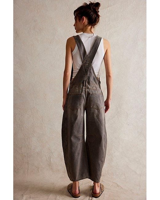 Free People Good Luck Barrel Dungarees in Brown | Lyst