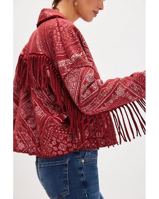 Ragabond Wyatt Bandana Fringe Cardi in Red | Lyst UK