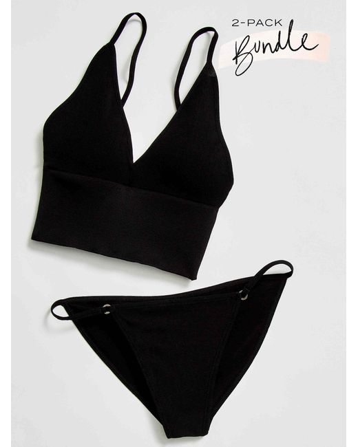 Free People Ali Seamless Bra Super Skinny Bikini Undies In Black Lyst