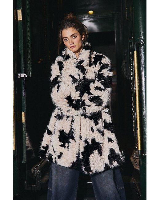 Free People Jade Spotted Faux Fur Coat Jacket in Black | Lyst UK
