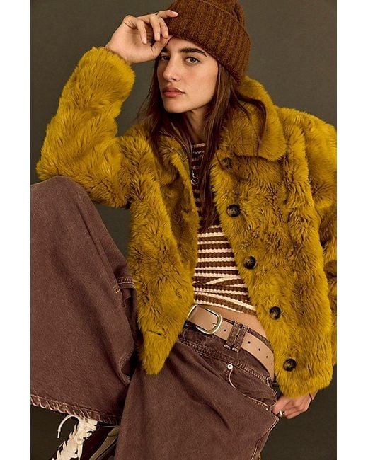 Free People Alice Throw On Faux Fur Jacket in Yellow | Lyst UK