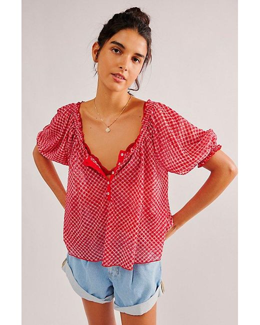 Free People Astra Peasant Top in Red | Lyst