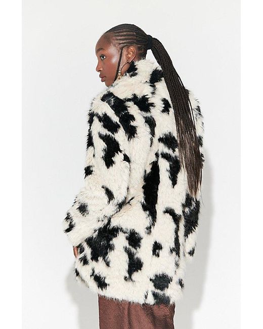 Free People Jade Spotted Faux Fur Coat Jacket in Black | Lyst