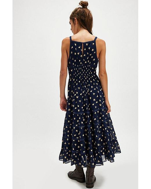 Free People Printed Cotton Tiered Midi Dress in Blue | Lyst