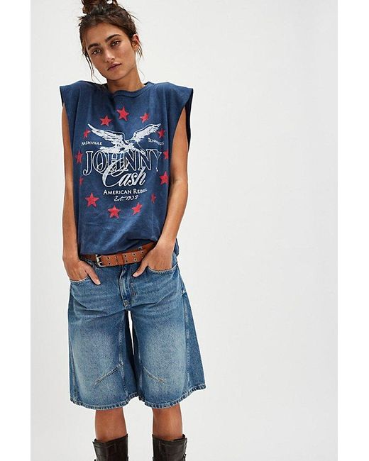 Daydreamer Johnny Cash Muscle Tank in Blue | Lyst