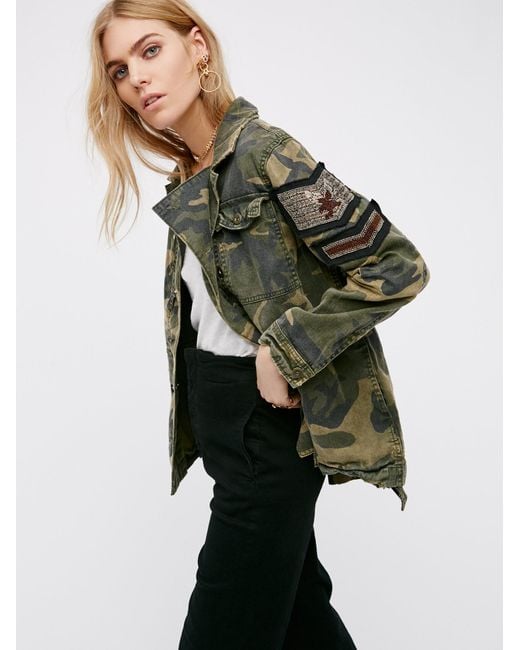 Free people Embellished Military Shirt Jacket in Green | Lyst