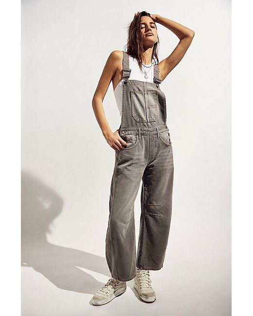 Free People Good Luck Barrel Dungarees in Brown | Lyst