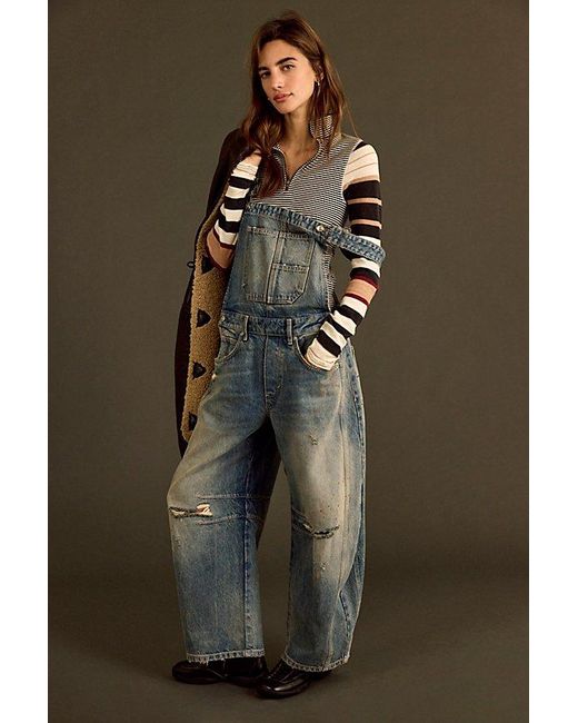 Free People Good Luck Barrel Dungarees in Brown | Lyst UK