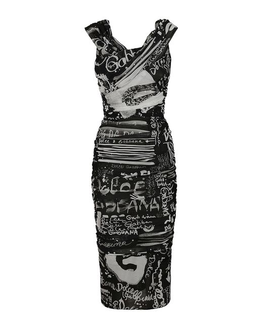 Dolce & Gabbana Graffiti Midi Dress in Black | Lyst