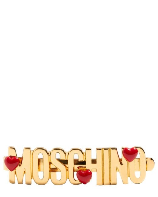 Moschino Logo Lettering Brooch in Metallic | Lyst
