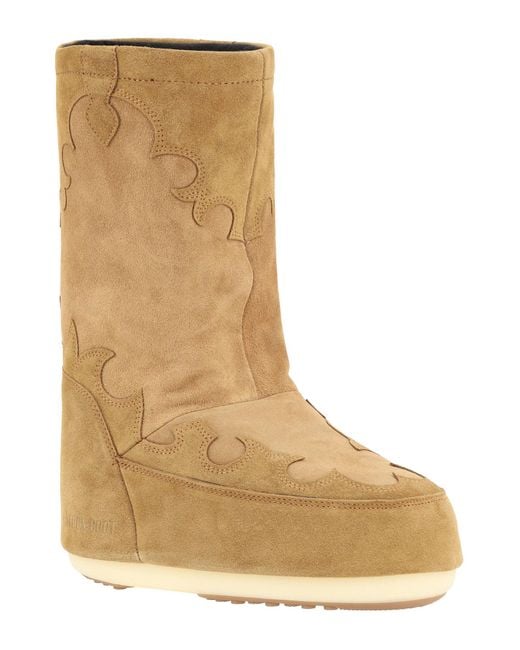 Moon Boot Icon Embroidery Boots in Brown | Lyst