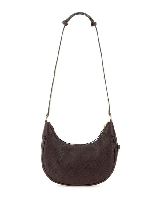 Tory Burch T Monogram Crescent Moon Hobo Bag in Brown | Lyst