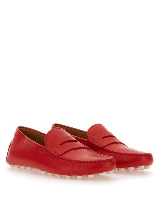 Tod's Rubberized Loafers in Red | Lyst