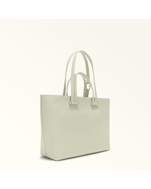 Furla Duetto Tote Light Salvia Grained Calf Leather in Natural | Lyst UK