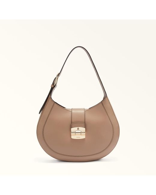 Furla Club 2 Shoulder Bag Greige Soft Calf Leather + Grained Calf ...