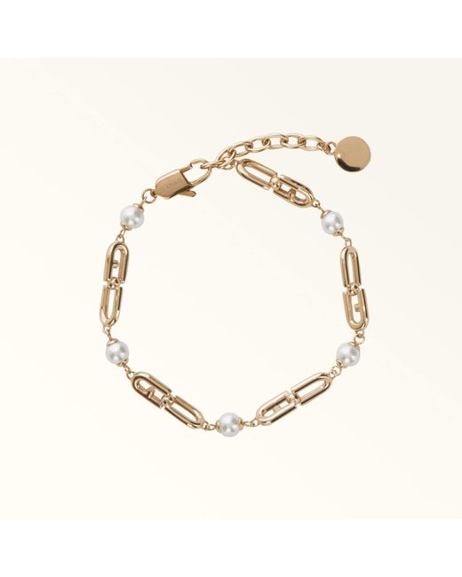 Furla Chained Logo Bracelet Color Oro Metal + Pearls in Metallic | Lyst UK