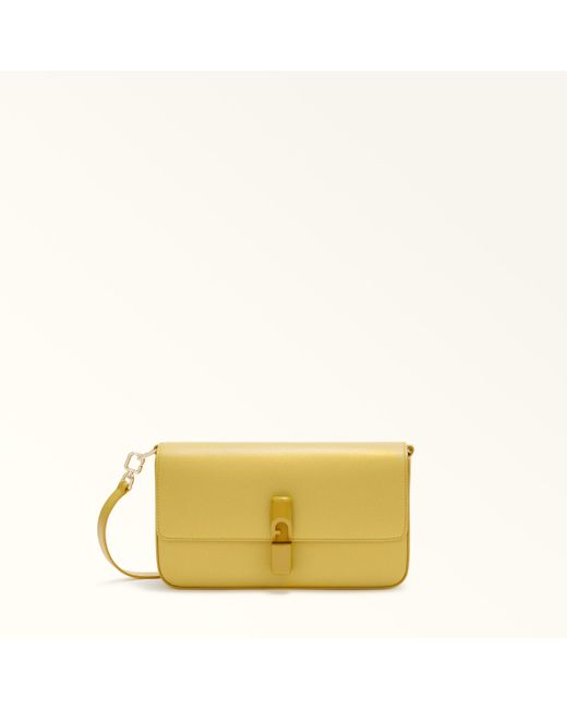 Furla Iride Crossbody Honey Textured Leather in Yellow | Lyst
